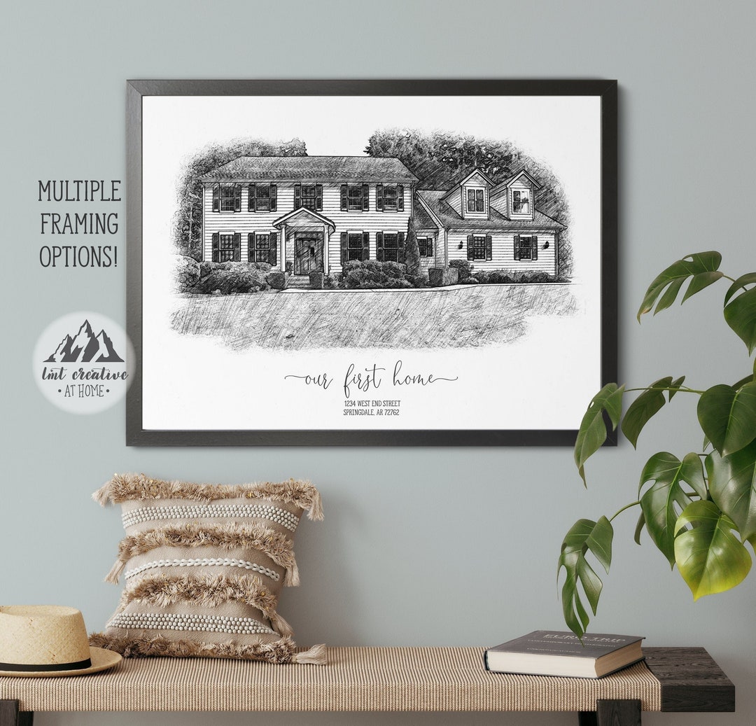 Custom House Portrait, Gift for Her, Gift for Him, Gift Idea, Sketch ...