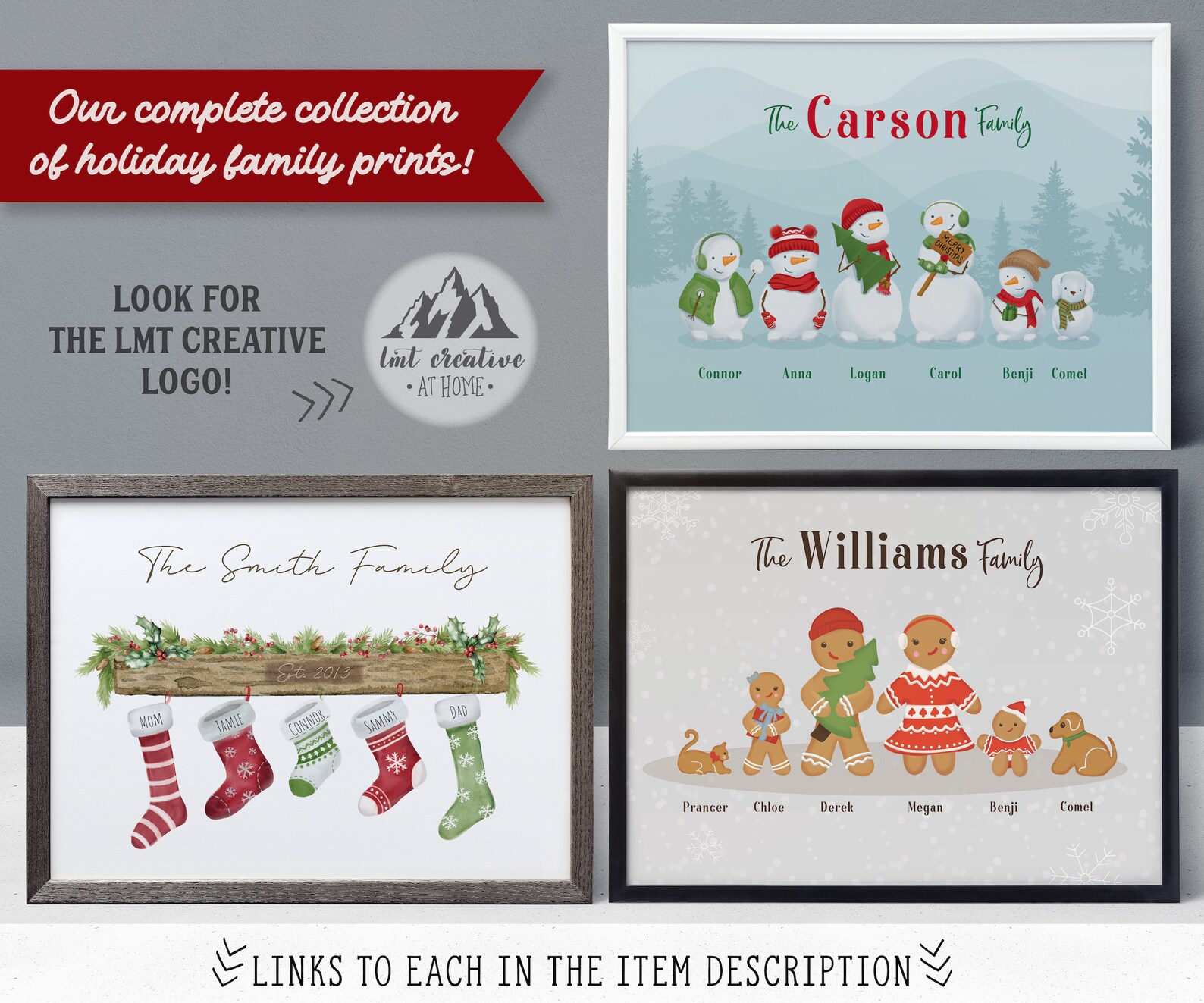 Custom Christmas Family Portrait, Christmas Print, Christmas Decor ...