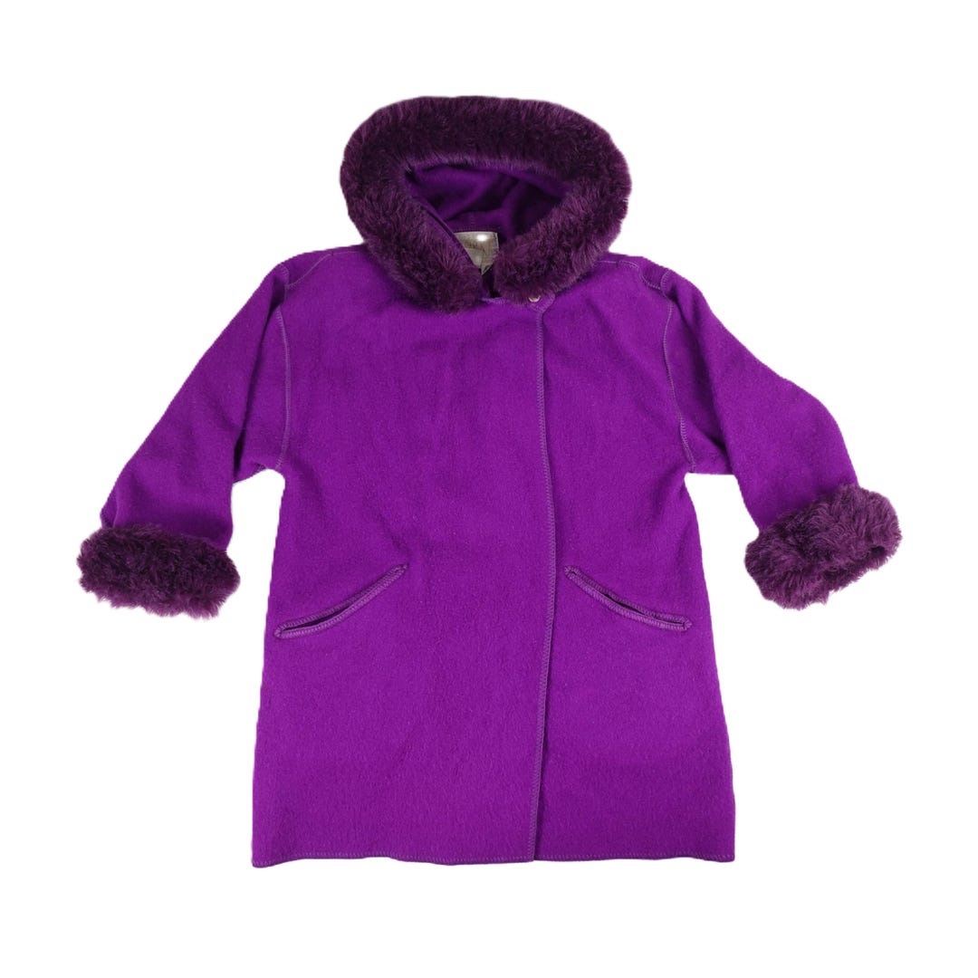 VINTAGE Linda Lundstrom Laparka Wool Jacket Coat Medium Hooded Faux Fur ...