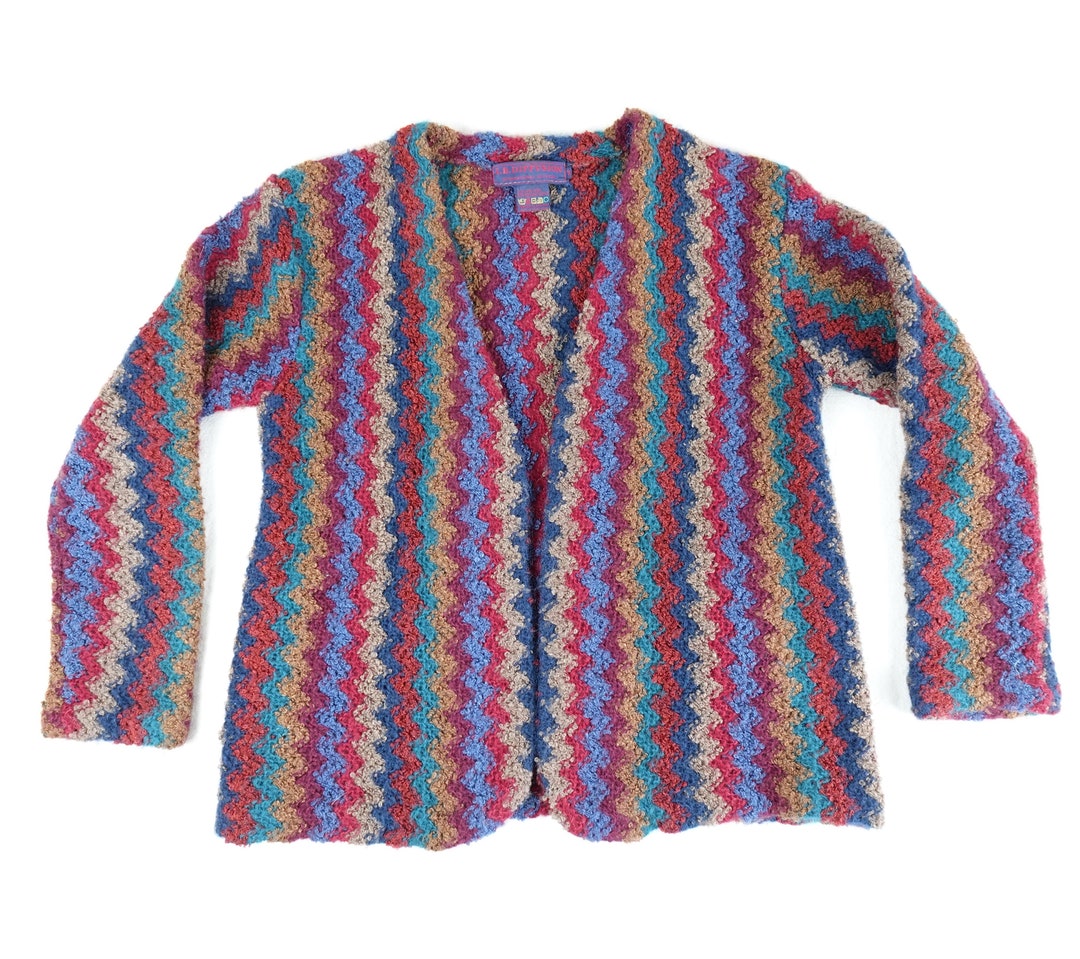 Vintage I.B. Diffusion. Knit Cardigan, Women's Medium, Zig Zag Striped ...