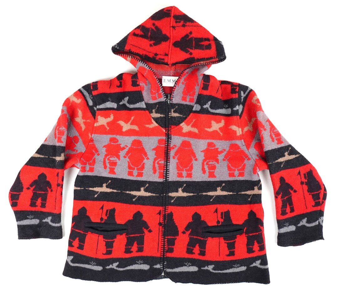 Vintage Emme Inuit Indigenous Wool Hoodie Women's Medium Zip up Sweater ...