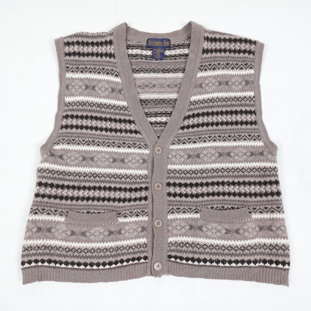 Vintage the Bay Christopher Rand Lambswool Silk Knit Sweater Vest Men's Large V Neck Geometric ...