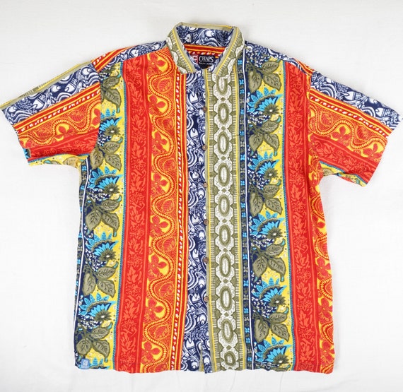 Vintage Chaps Ralph Lauren Hawaiian Shirt Men s Large Bright Floral 100 Cotton 90s Etsy