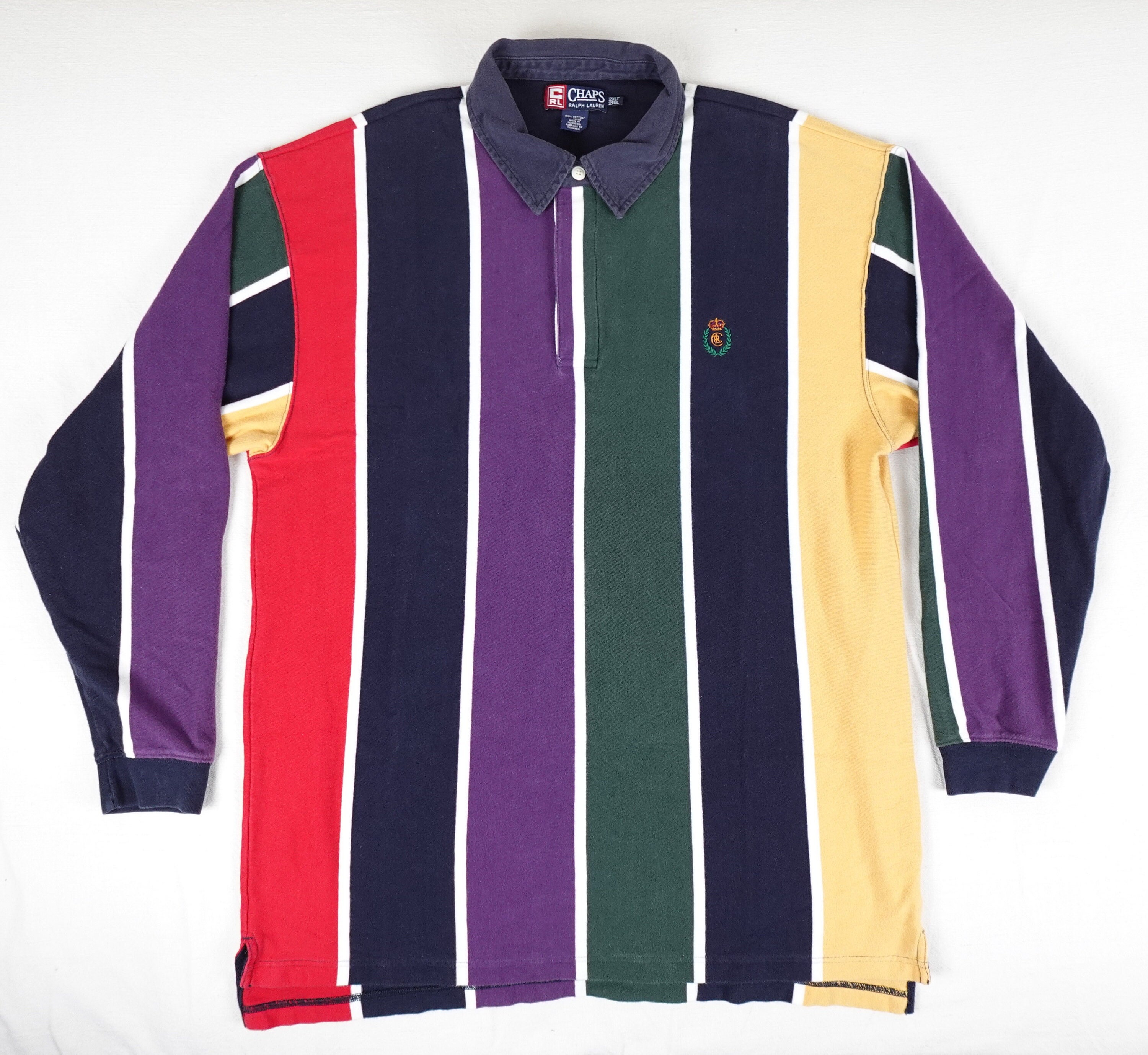 Vintage Chaps Ralph Lauren Rugby Style Shirt Men's 2XLT Striped 100% ...
