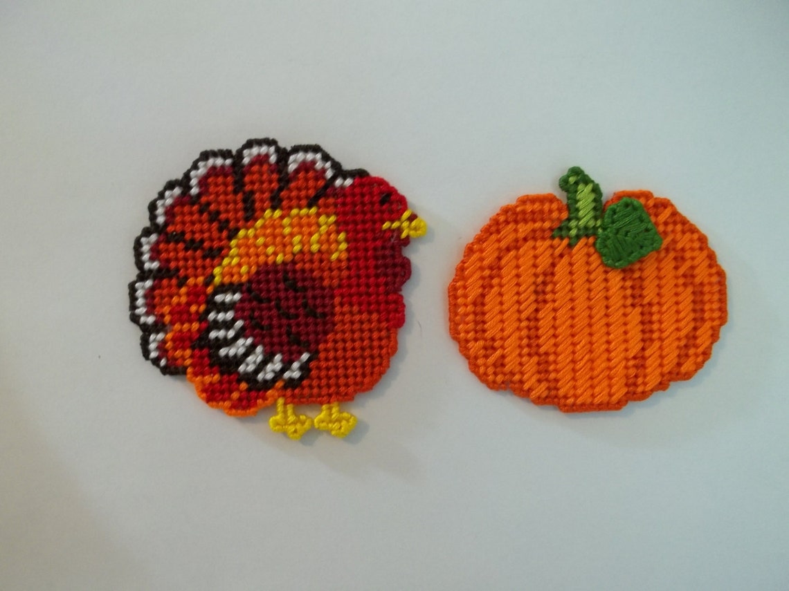 2 Thanksgiving Refrigerator Magnets A Turkey and a Pumpkin Plastic ...