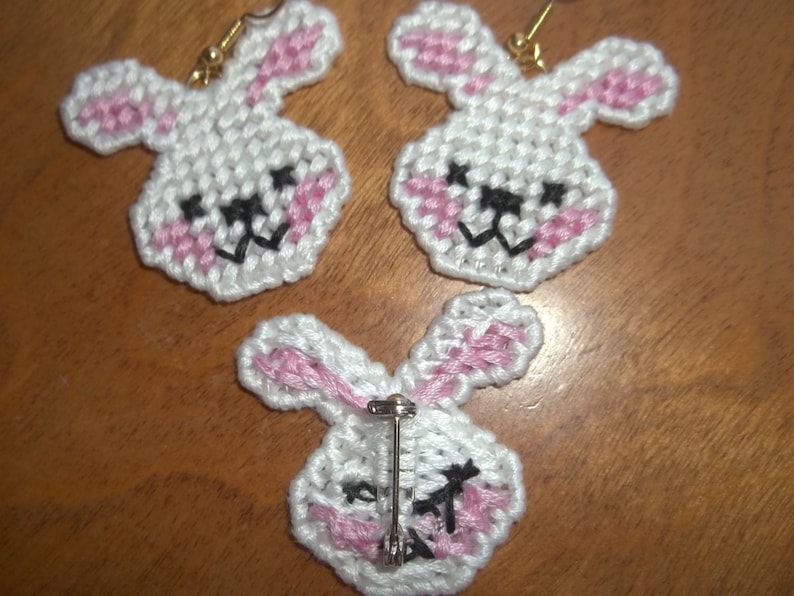 Easter Bunny Face Pin and Earring Set Plastic Canvas & DMC Floss - Etsy
