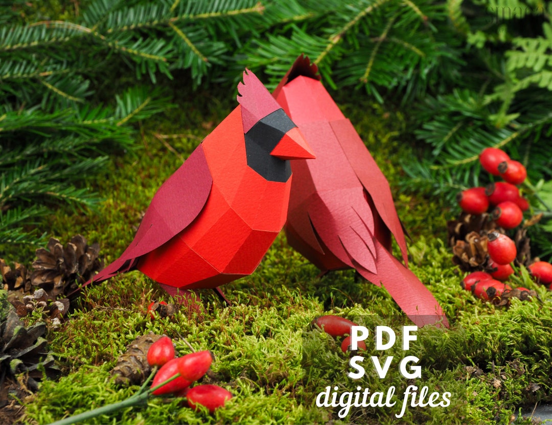 Cardinal Bird Paper Craft, SVG + PDF Cricut Templates, Vintage ...