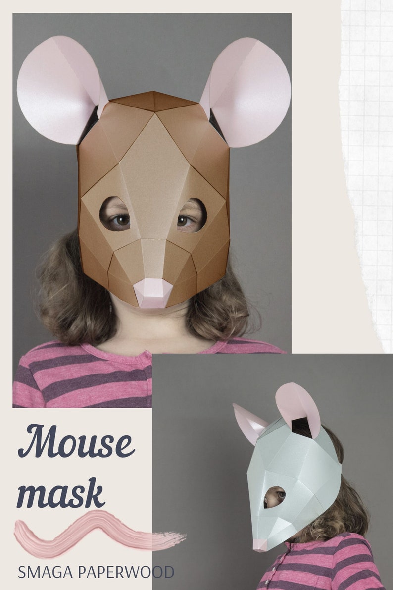 Mouse Mask for a Kids Costume. Papercraft Pdf Low Poly Mask. - Etsy