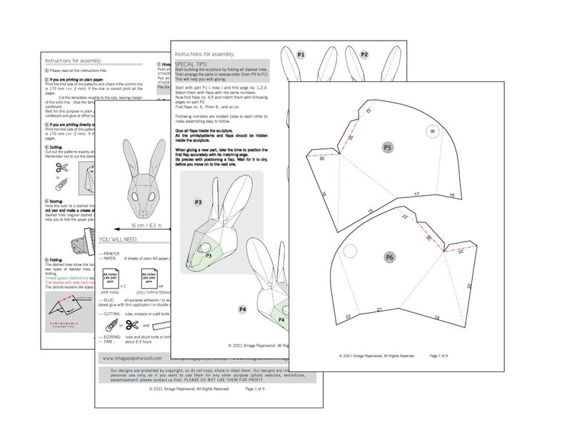 Rabbit Mask Papercraft: Hare, Bunny Mask Pattern, SVG & PDF Template ...
