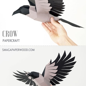 Crow Papercraft 3d. Low Poly Flying Bird. Black Bird Sculpture, DIY ...