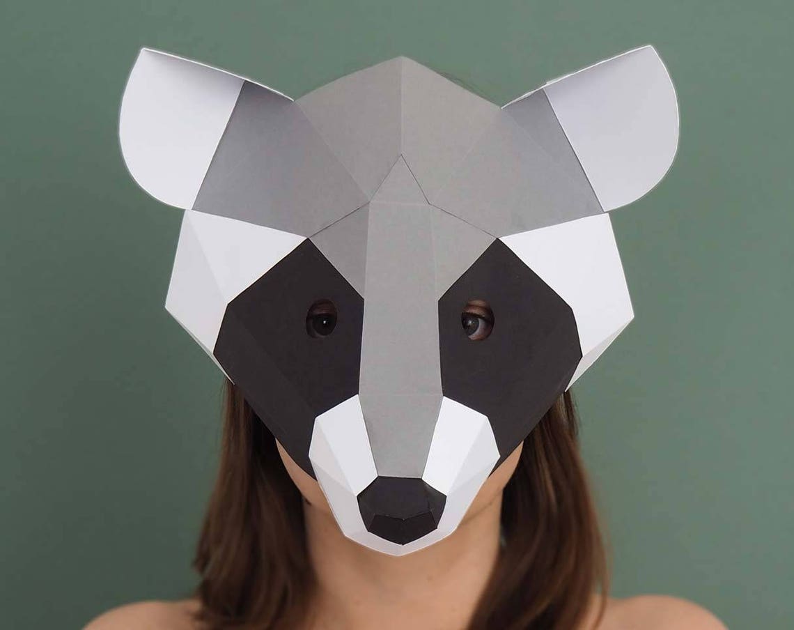 Raccoon Papercraft Mask. Low Poly Mask Halloween Mask Kids - Etsy