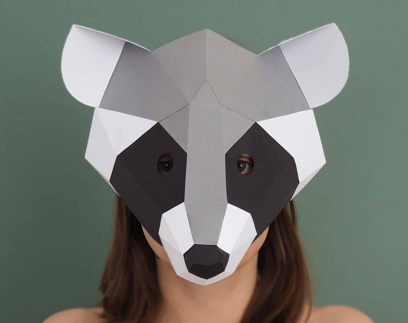Raccoon Papercraft Mask. Low Poly Mask Halloween Mask Kids - Etsy