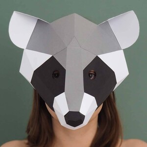 Raccoon Papercraft Mask. Low Poly Mask, Halloween Mask, Kids Mask. - Etsy