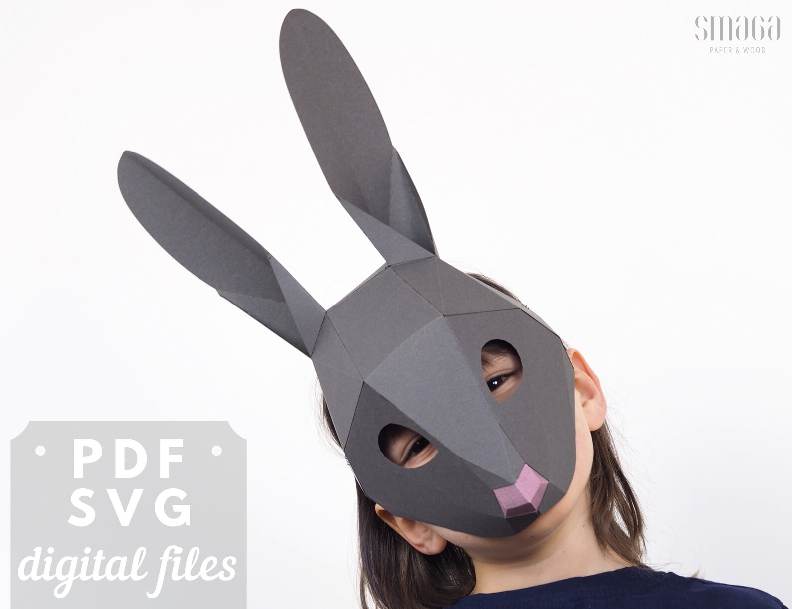 Low Poly Bunny Mask. 3d Papercraft Mask PDF and SVG. Peter - Etsy