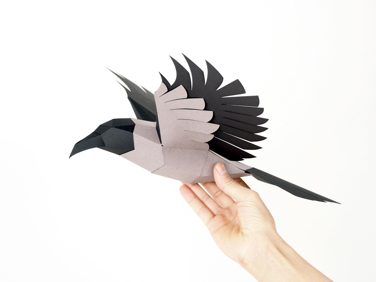 Crow Papercraft 3d. Low Poly Flying Bird. Black Bird Sculpture, DIY ...