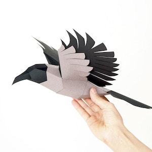 Crow Papercraft 3d. Low Poly Flying Bird. Black Bird Sculpture, DIY ...