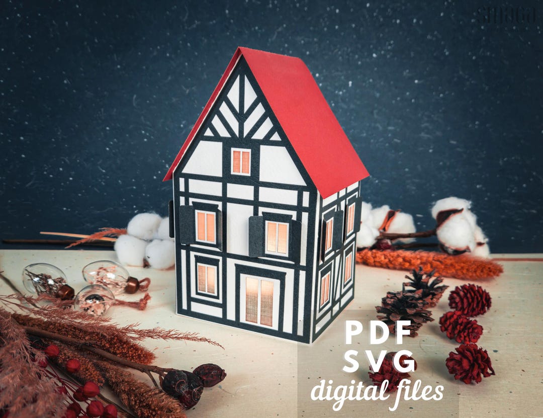 Paper House SVG Template: Christmas Village, DIY Winter Mantel Decor ...