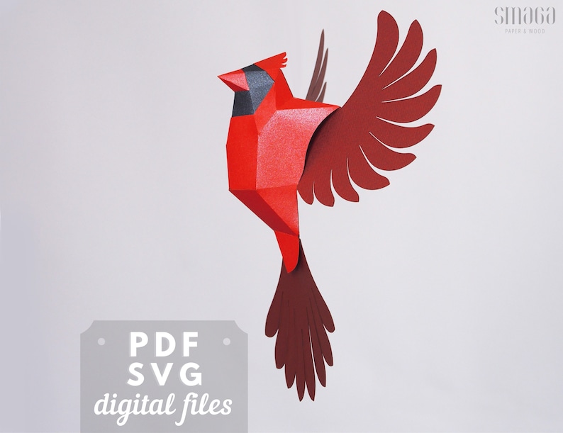 3D Origami Cardinal Bird Paper Craft Template (PDF, SVG) - Etsy