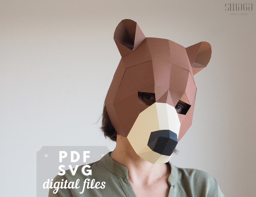 Bear Mask | DIY Papercraft, PDF + SVG Printable Template, Easy Animal ...