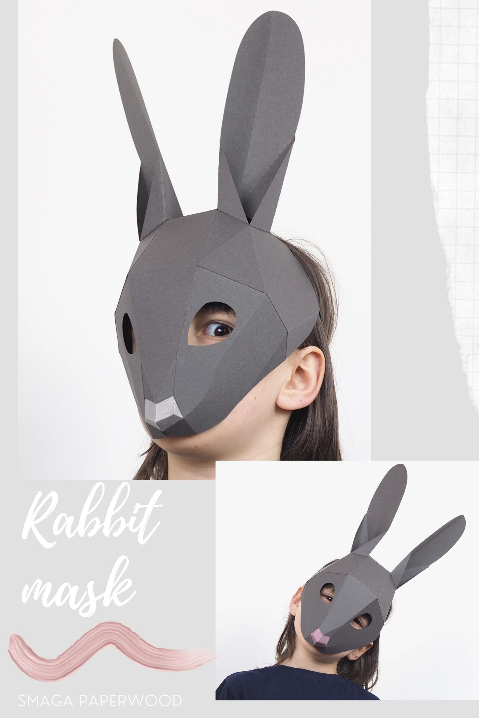 Low Poly Bunny Mask. 3d Papercraft Mask PDF and SVG. Peter - Etsy