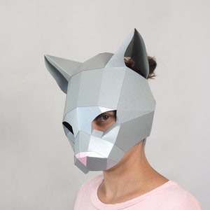 Cat Half Mask, Paper Animal Mask PDF and SVG Pattern. Low Poly Paper ...