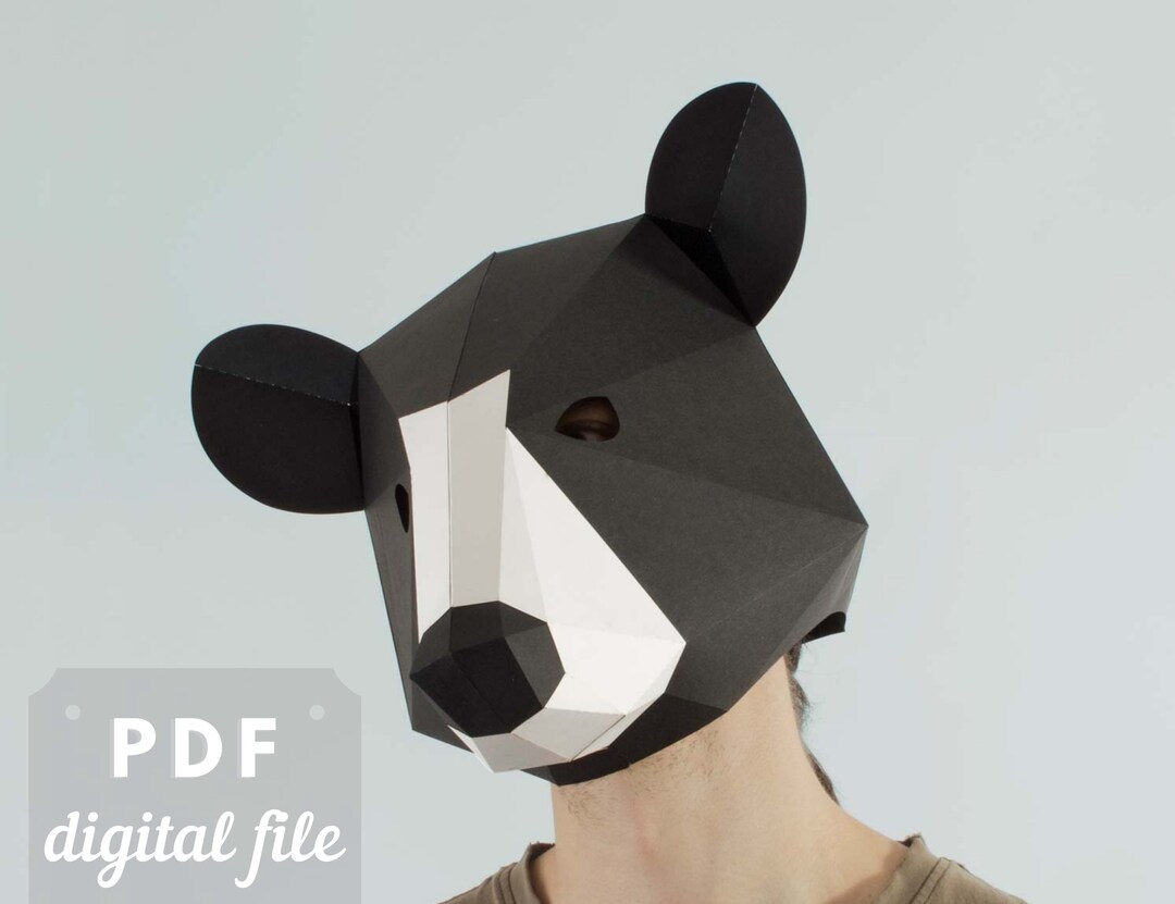 Bear Paper Mask. Masquarade Mask Men. Low Poly Mask. Printable Pdf ...