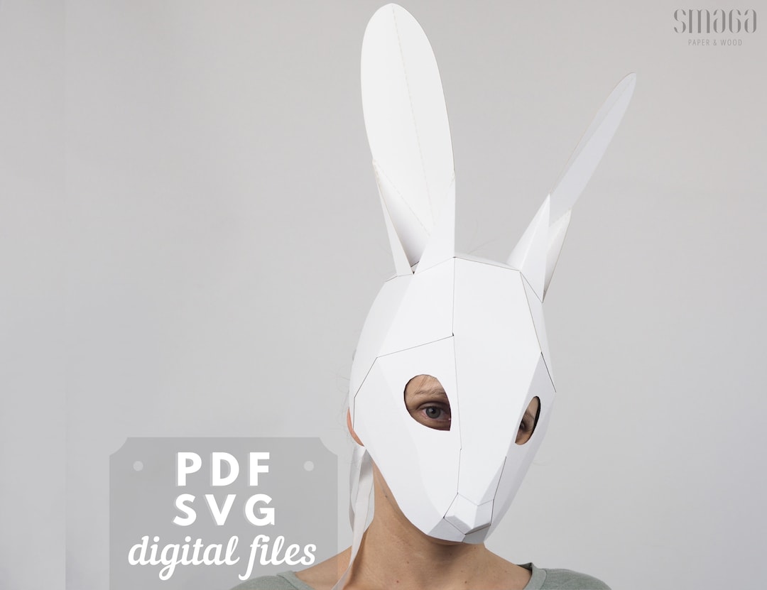 Rabbit Mask Papercraft: Hare, Bunny Mask Pattern, SVG & PDF Template ...