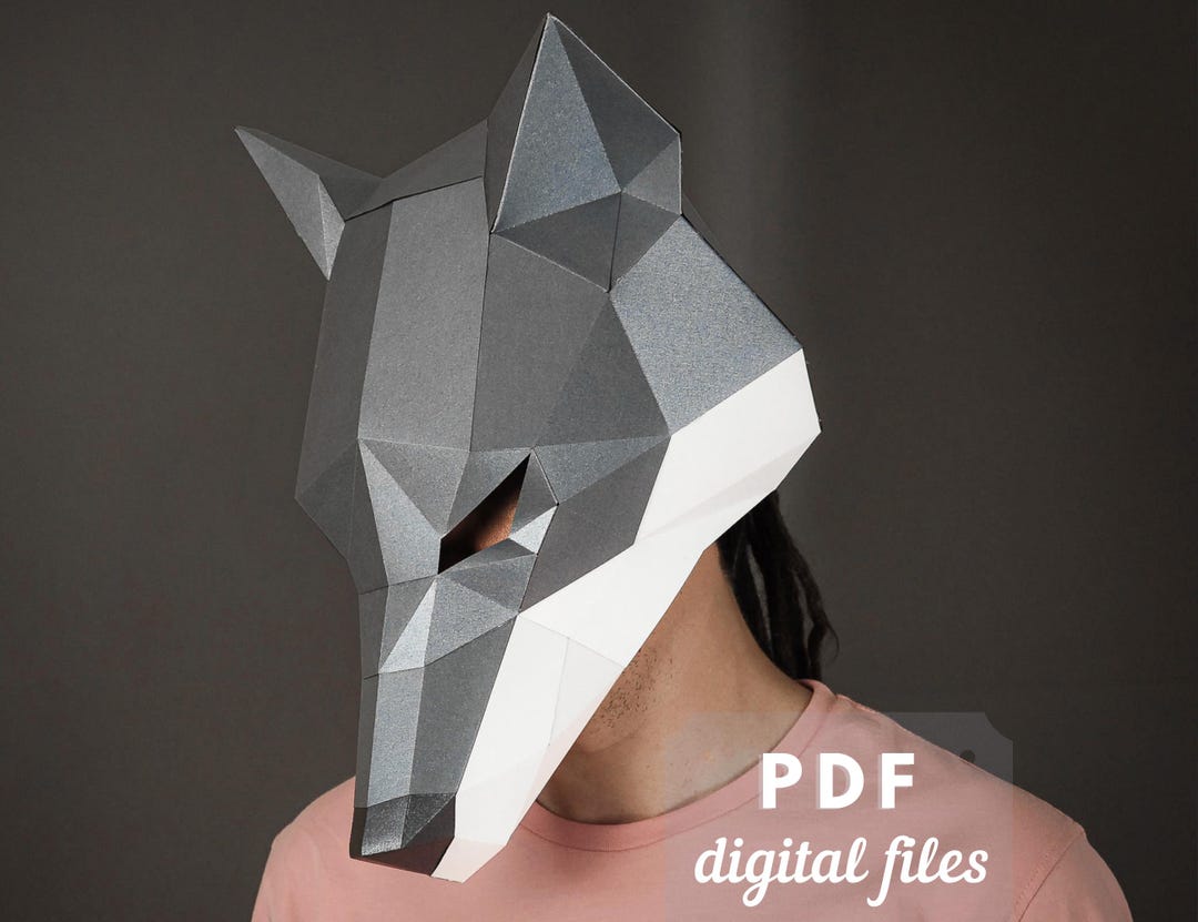 Wolf Mask Pattern | Papercraft PDF Mask Template | Origami Wolf Mask ...