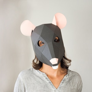 Rat Mask Papercraft 3D, PDF and SVG Template. Printable Low Poly Mask ...