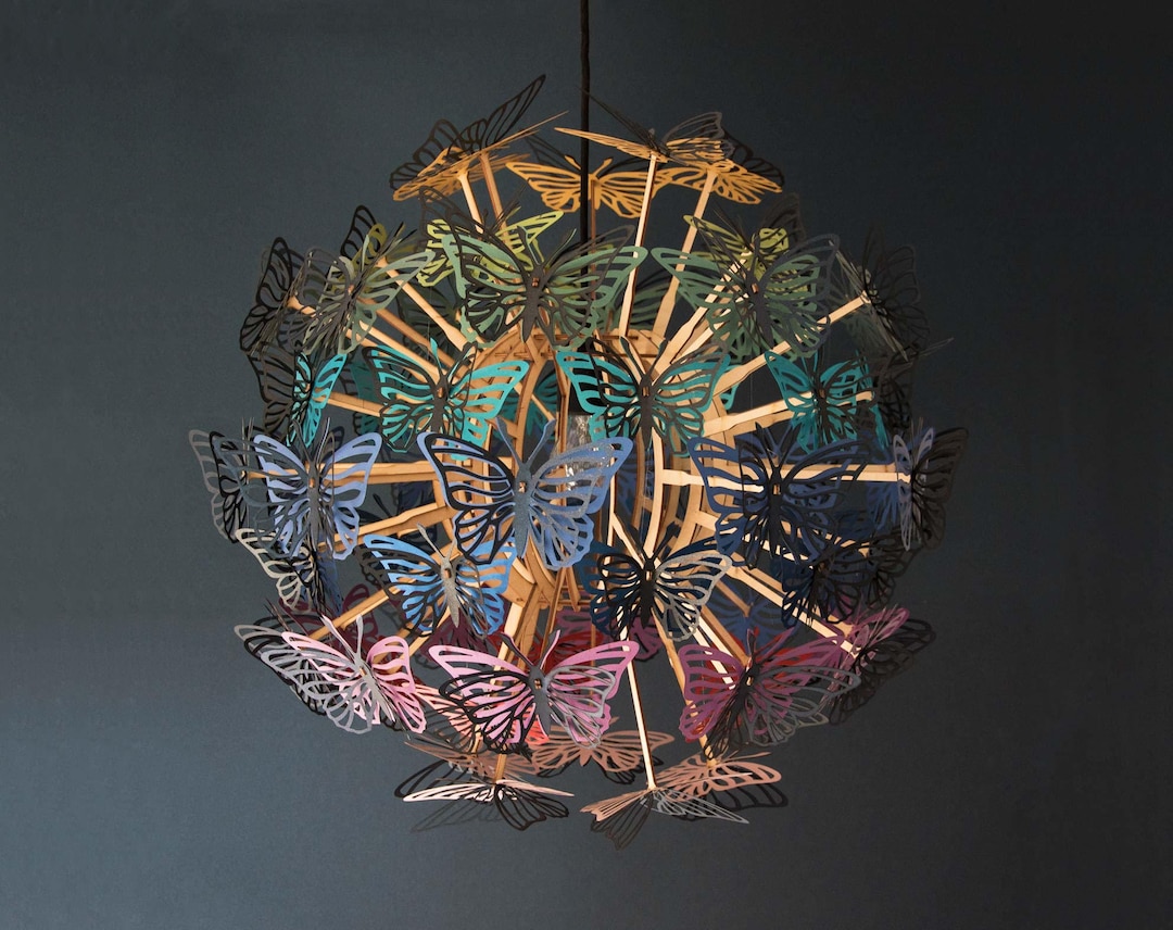 Butterfly Chandelier: Rainbow Ceiling Light Fixture, Kids Room Pendant ...