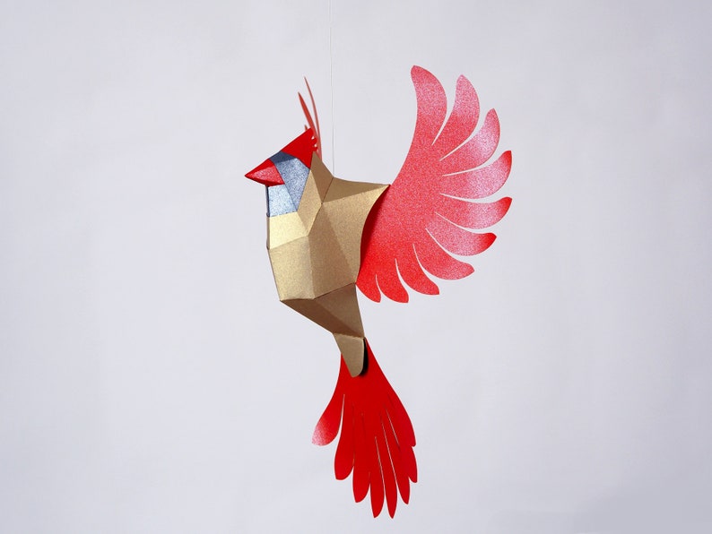 3D Origami Cardinal Bird Paper Craft Template (PDF, SVG) - Etsy