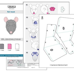 Rat Mask Papercraft 3D, PDF and SVG Template. Printable Low Poly Mask ...