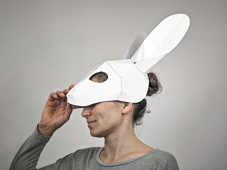 Rabbit Mask Papercraft: Hare, Bunny Mask Pattern, SVG & PDF Template ...