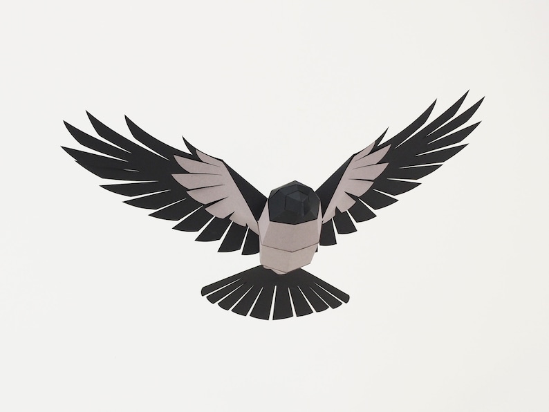 Crow Papercraft 3d. Low Poly Flying Bird. Black Bird Sculpture, DIY ...