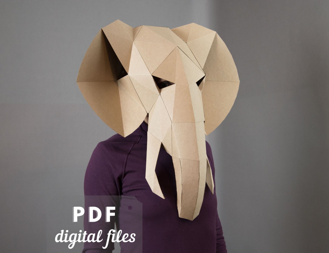 Elephant Mask Pattern, DIY Papercraft. Printable PDF Template ...
