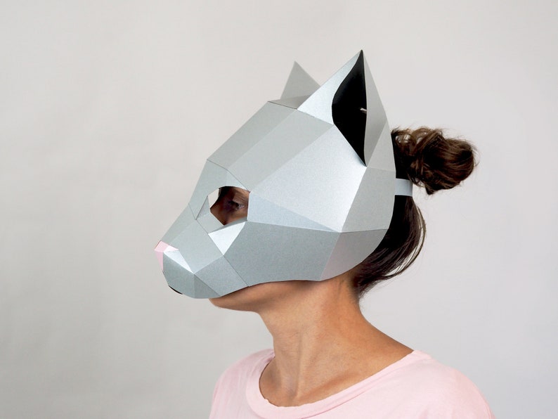 Cat Half Mask Paper Animal Mask PDF and SVG Pattern. Low Poly - Etsy