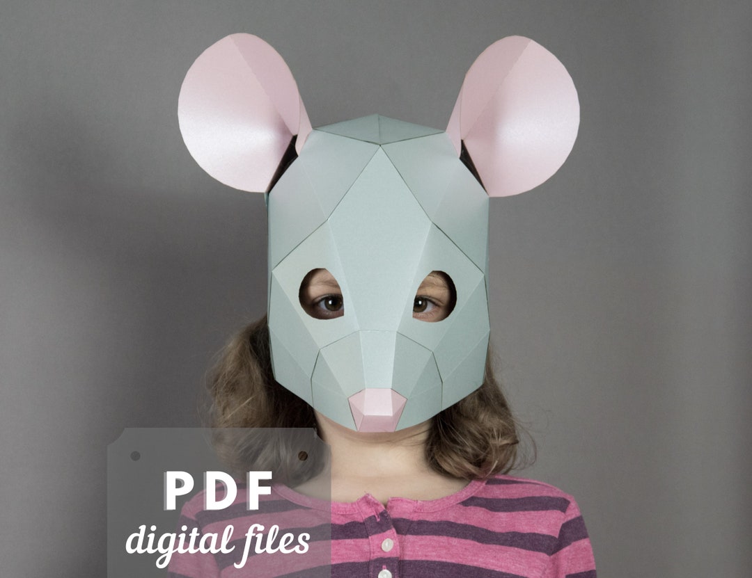 Mouse Mask for a Kids Costume. Papercraft Pdf Low Poly Mask. Make Your ...