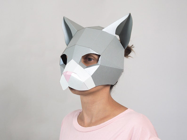 Cat Half Mask Paper Animal Mask PDF and SVG Pattern. Low Poly - Etsy