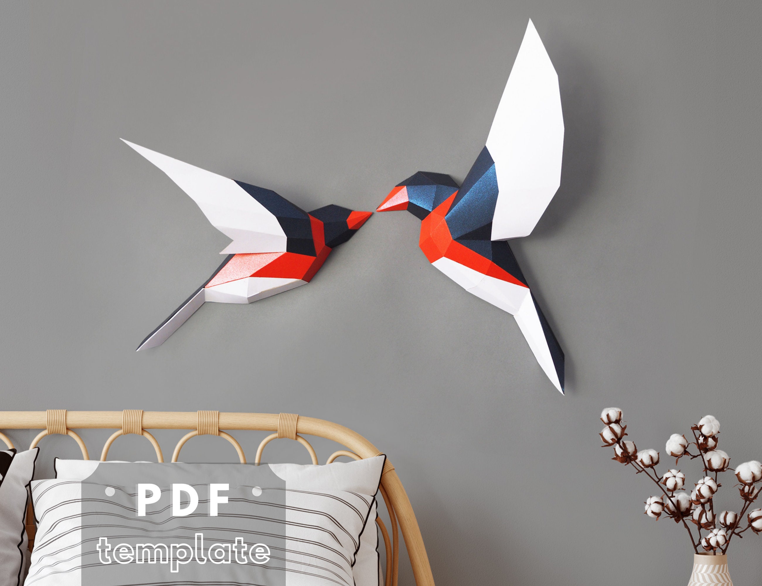 Birds 3d Papercraft PDF pattern. Paper sculpture wall decor | Etsy