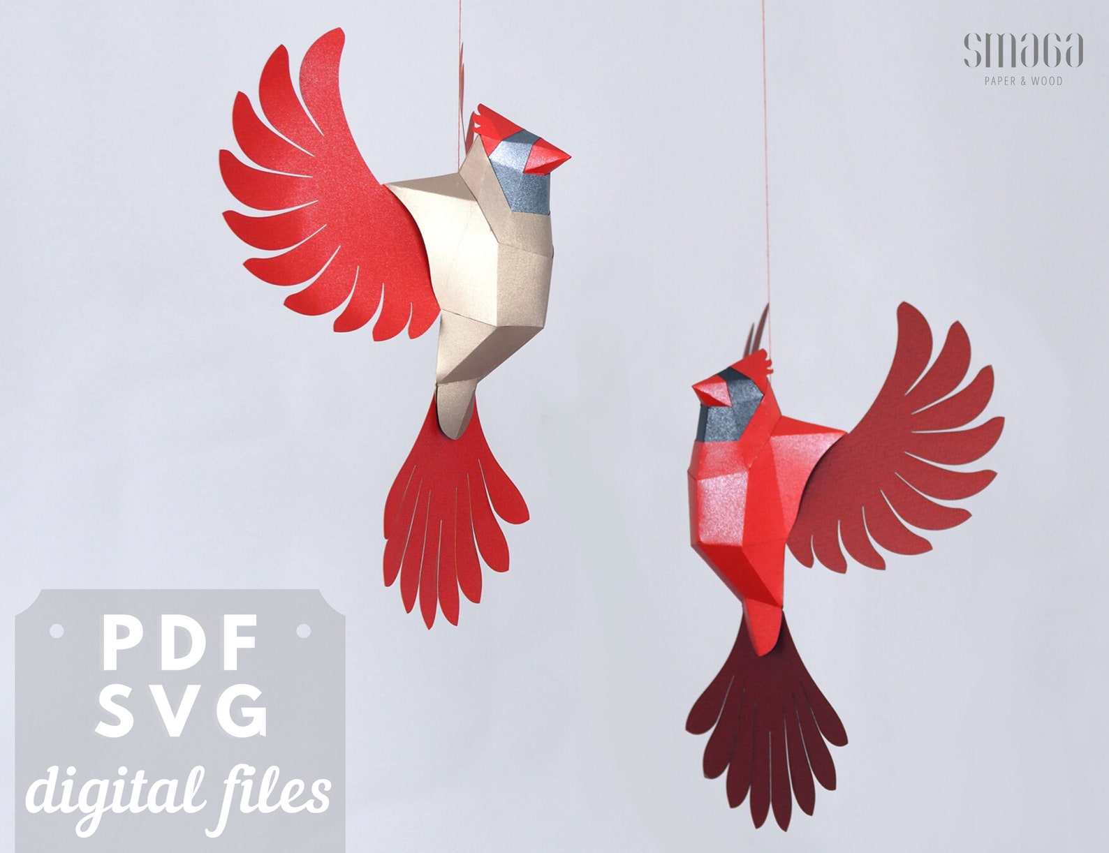 Northern Cardinal Hanging Bird. 3d Papercraft Printable - Etsy