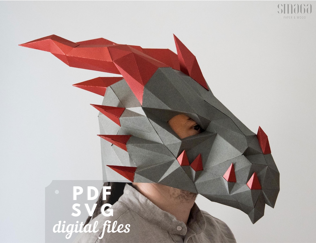 Dragon Mask Pattern, Papercraft PDF & SVG Template. Origami Mask ...