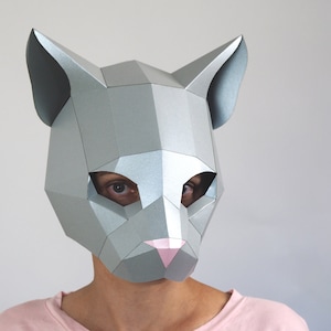 Cat Half Mask, Paper Animal Mask PDF and SVG Pattern. Low Poly Paper ...