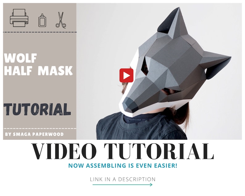 Wolf Mask SVG and PDF Patterns. Papercraft DIY Kids Costume. Paper ...
