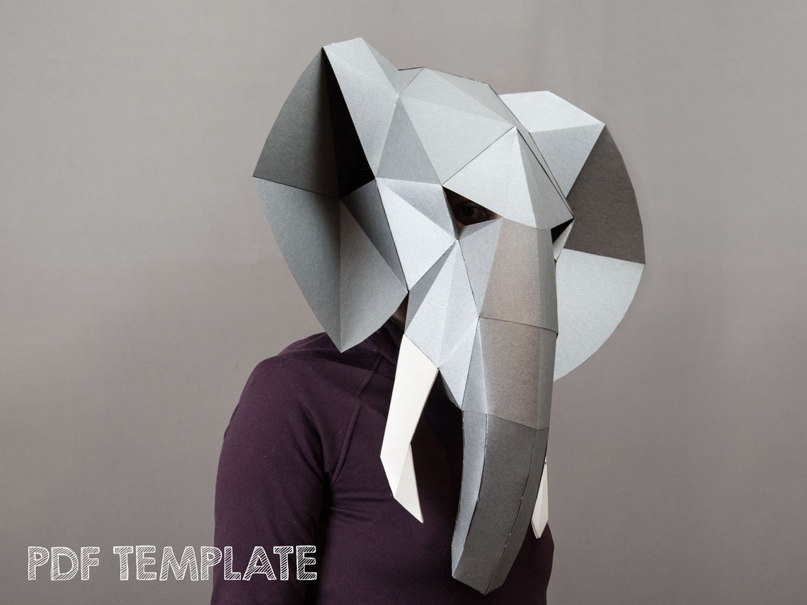 Papercraft PDF Elephant Mask. Make a Kids Play Costume for Carnival or ...