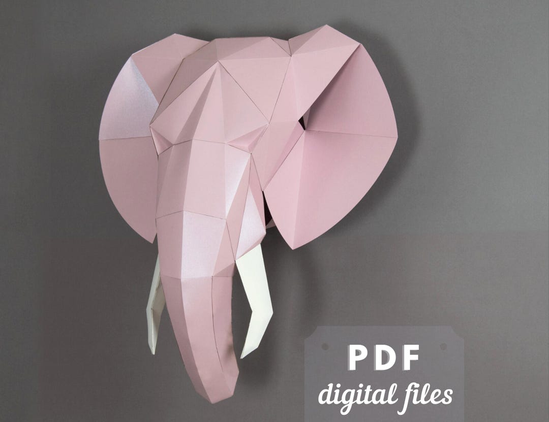 Elephant Pattern: 3d Papercraft PDF. Handmade Wall Sculpture DIY Craft ...