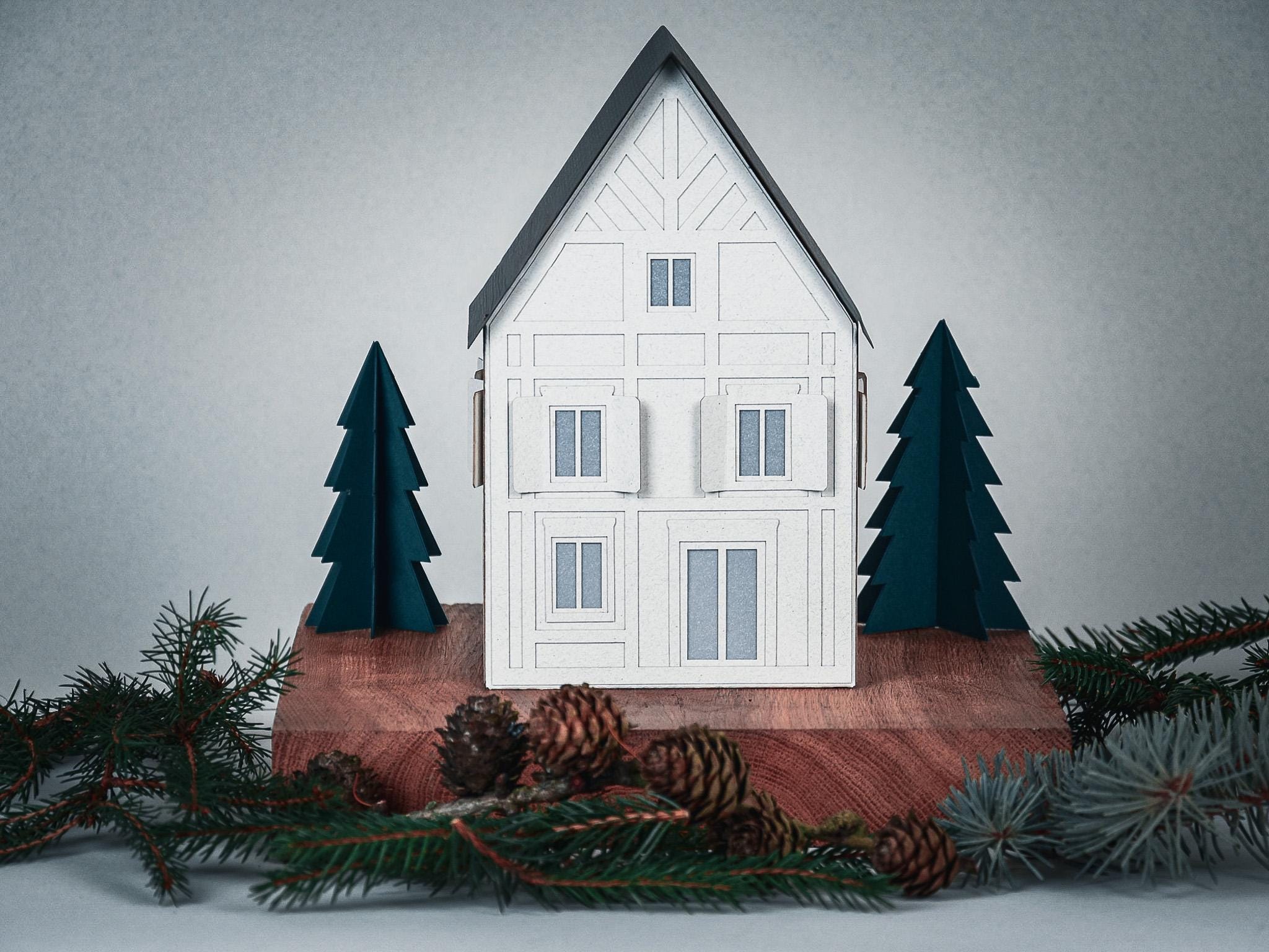 Paper House SVG Template: Christmas Village, DIY Winter Mantel Decor ...