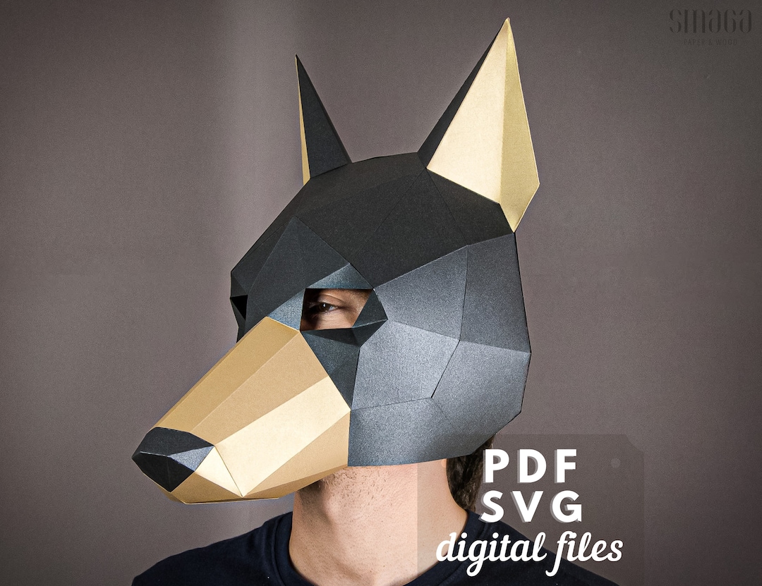 Dog Halloween Mask. Doberman, Anubis: Papercraft PDF and SVG Files ...