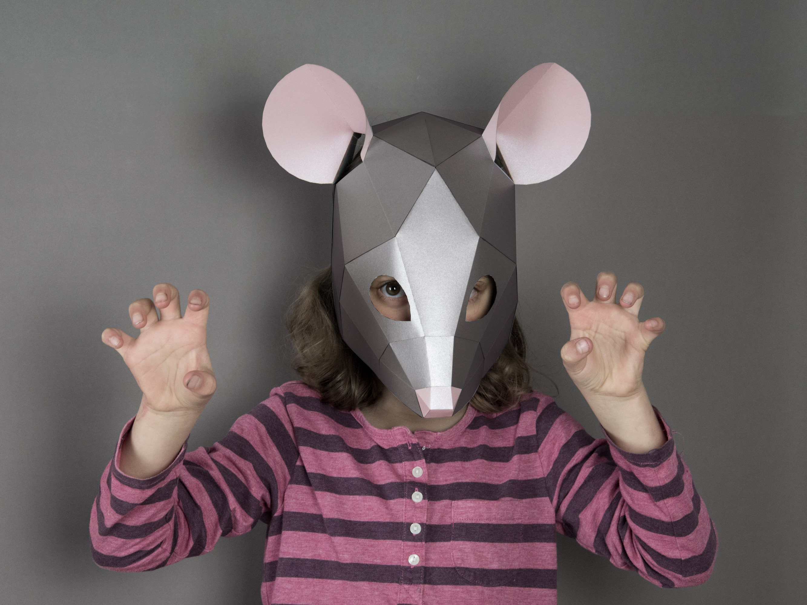 Mouse mask for a kids costume. Papercraft pdf low poly mask. | Etsy