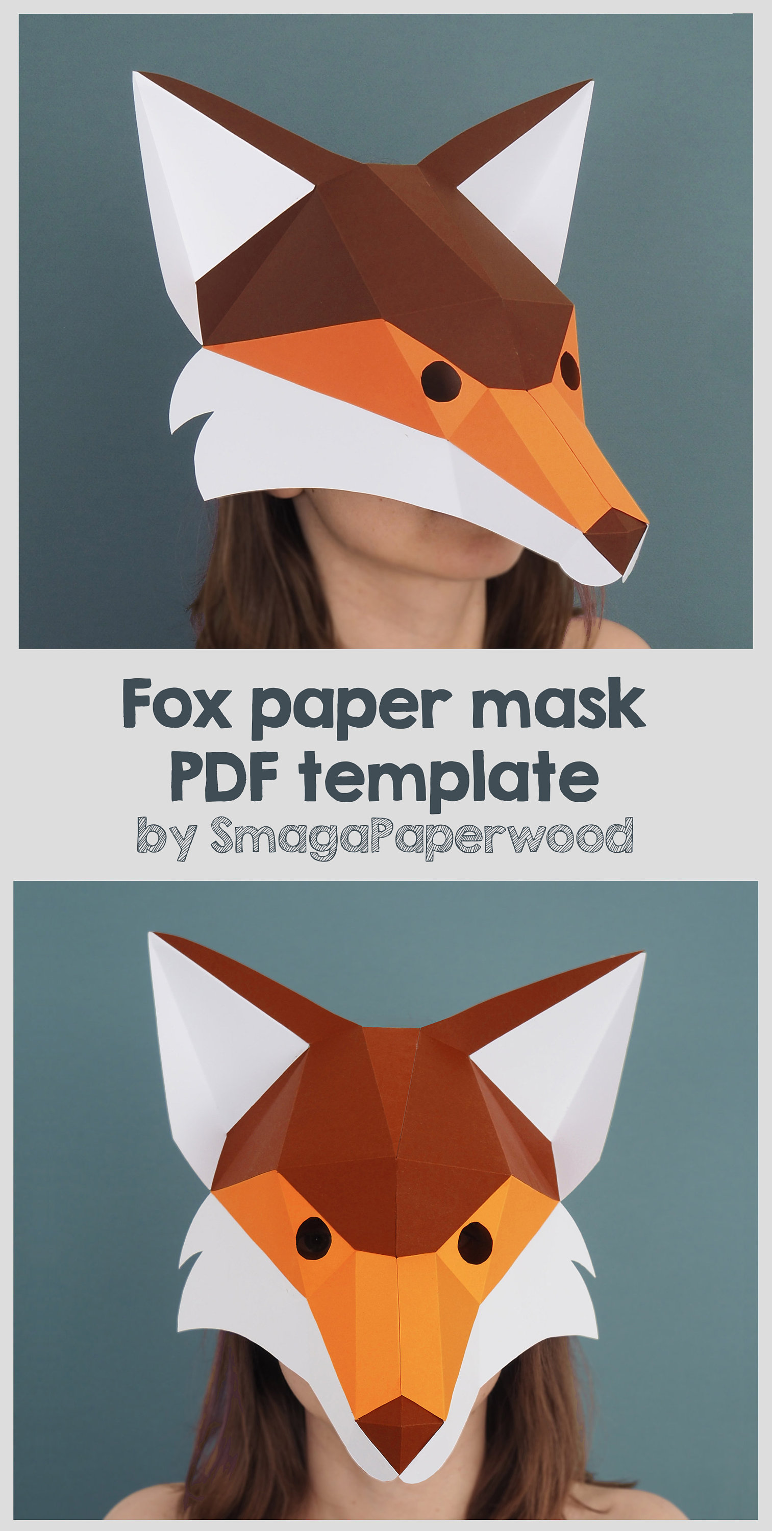 Fox Mask, Papercraft Mask. Fantastic Mr Fox, Halloween Costume. Animal ...