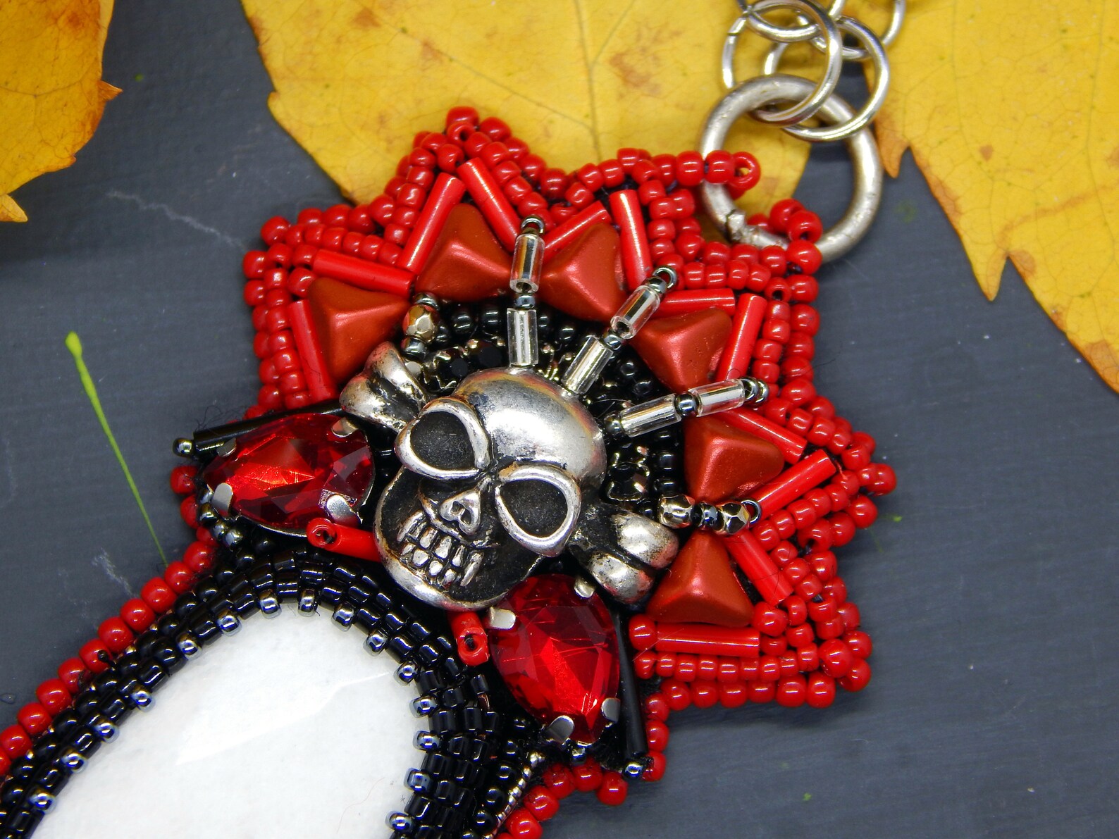 Handmade Skull Necklace With Jade Gemstone, Human Skull Pendant ...